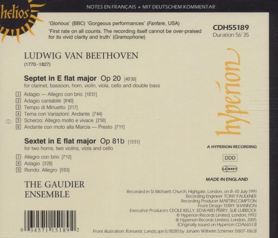 Septet In E Flat Major / Sextet In, The Gaudier Ensemble | CD (album ...