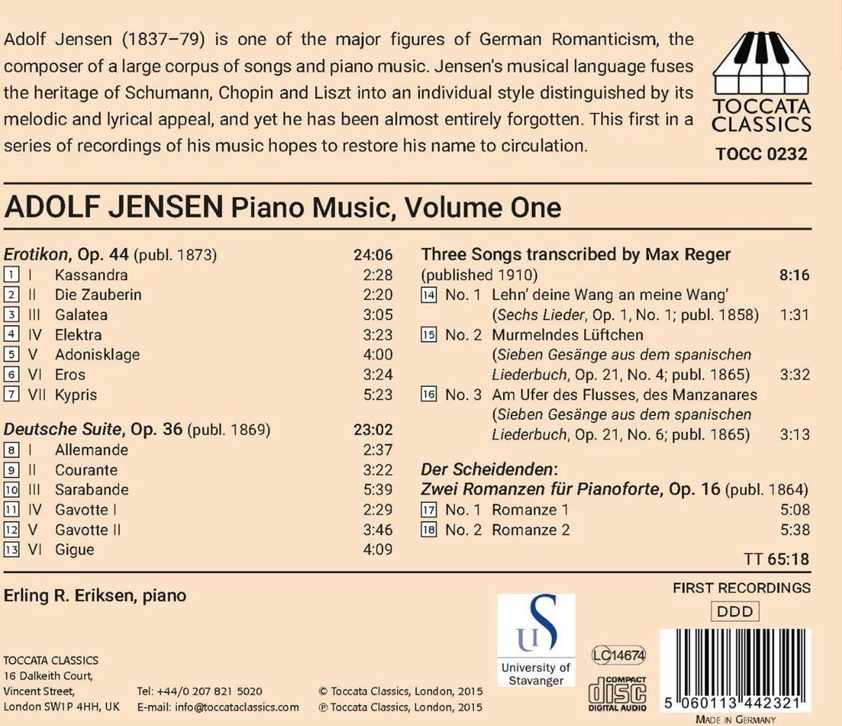 Erling R. Eriksen - Piano Music, Volume One (CD), Erling Ragnar Eriksen ...