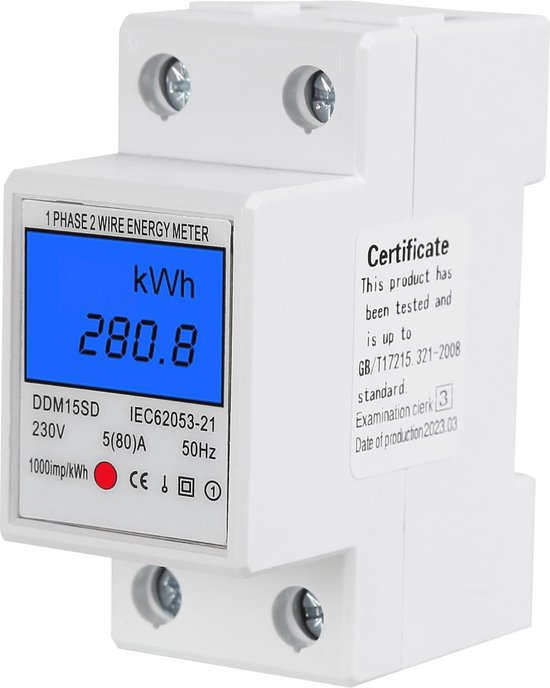 Eenfase DIN Rail Energiemeter 5-80A met LCD Display | bol