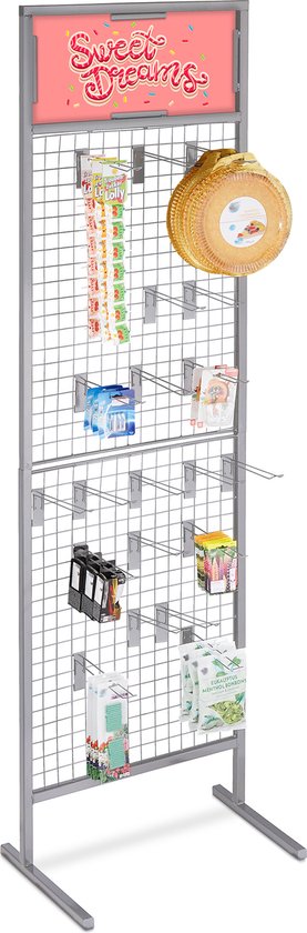 winkel display - 20 haken - 215 x 65,5 x 44,5 cm - staal - grijs | bol