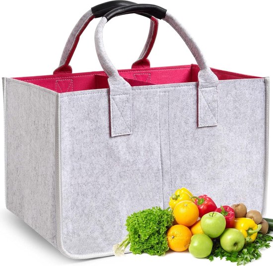 Kerst Cadeaumand Boodschappenmand- lichtgrijs - rozerood - 40x27x27cm | bol