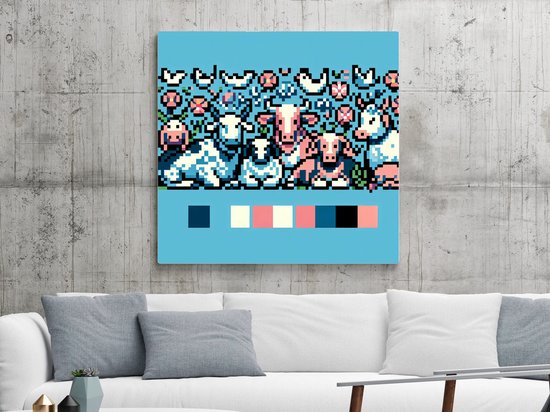 Pixel art vee schilderij | Pixelfarm: Een kleurrijke ode aan de ...