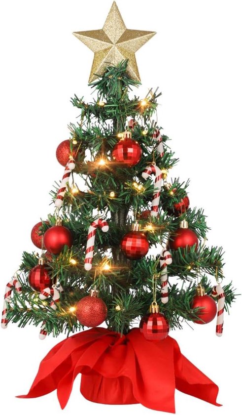 Kerstboom van 51 cm met versiering en led-lampjes - kerstster - rode ...