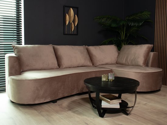 Hoekbank rond Lando 270cm bank met ronding taupe velvet bankstel rechts ...