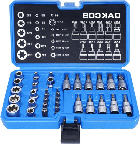 34-Piece Torx Socket Set - Female E-Torx Star Socket - E4-E20 Nuts ...