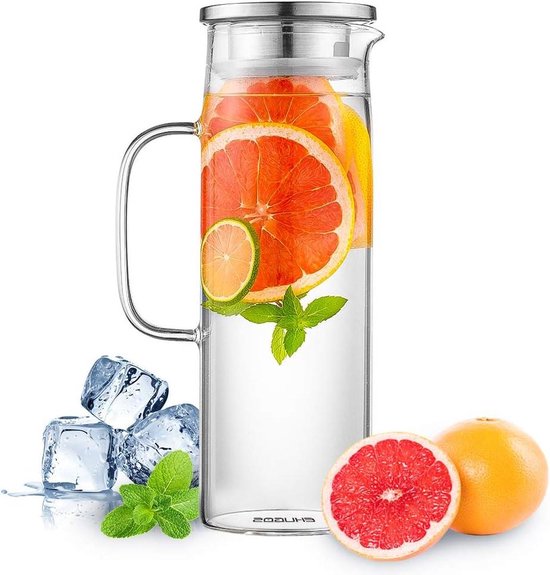 Waterkaraf 1300 ml - Van Borosilicaatglas - Glazen karaf met deksel ...