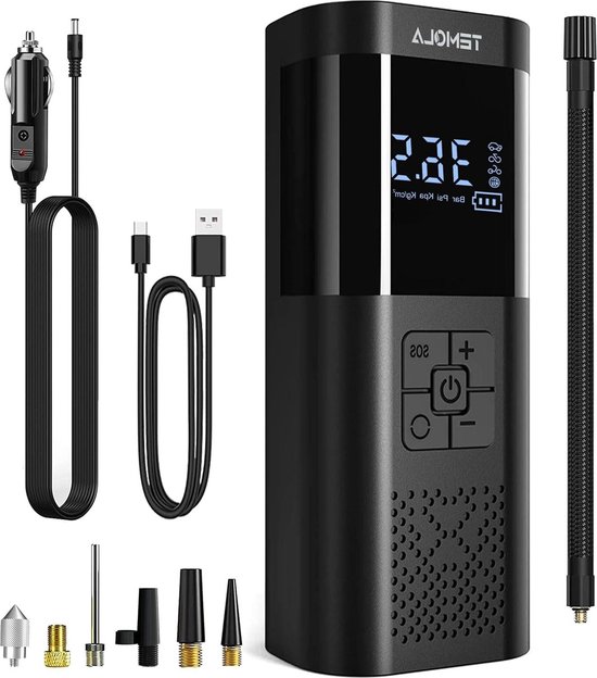 Fietspomp met drukmeter Elektrische bandenpomp Oplaadbaar 12V DC-voeding Draagbare... | bol