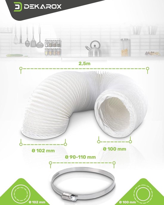 Afvoerslang 100/102 mm flexibel met klemmen voor airconditioning en ...