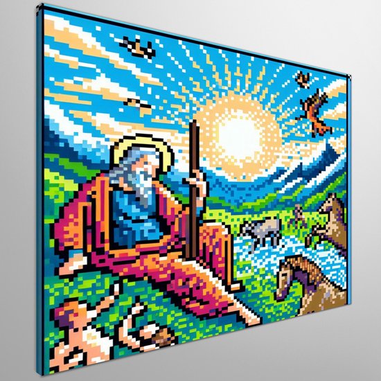 Pixel art relief schilderij | Geometrisch meesterwerk: Pixels dansen in ...