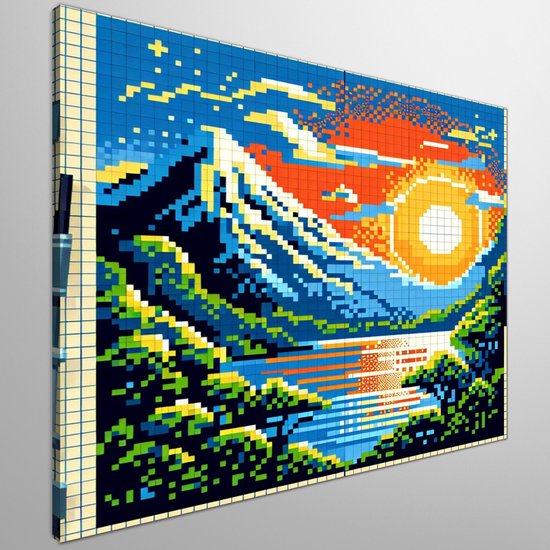 Pixel art relief schilderij | Pixellandscapes: een levendig reliëf van ...