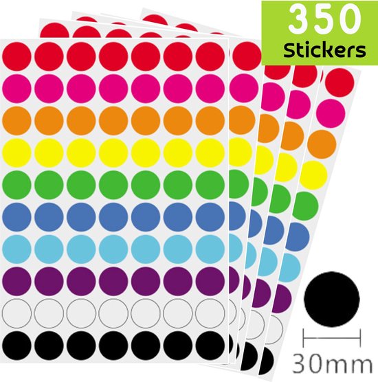 Ronde Gekleurde Stickers - 30MM - 350 grote Stippen Stickers voor ...