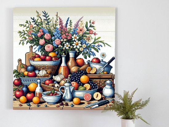 Pixel art stilleven schilderij | Digital still life masterpiece evoking ...