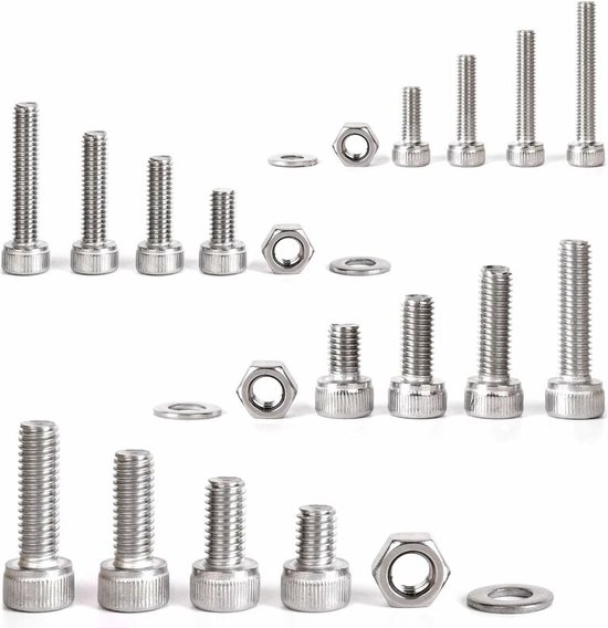 Zeskant Knop - 520 stuks - M3-M6 - RVS - zilver - Bouten Schroeven Set - met Moeren... | bol