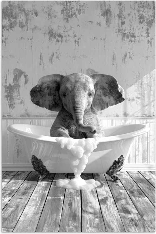 Poster 80x120 cm - Olifant - Vintage - Dieren - Zwart - Wit - Posters ...