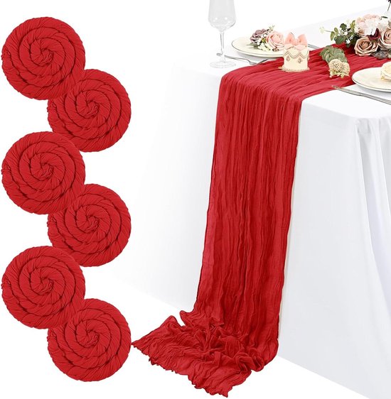 6 Packs Red Mesh Rustic Boho Table Runners for Wedding Bridal Shower ...