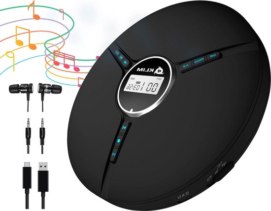 Draagbare CD-speler met ingebouwde batterij en hoofdtelefoons - Compact ...