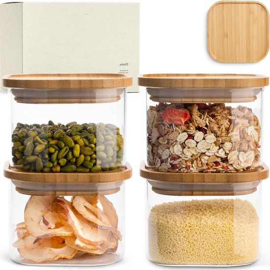 Vierkante voorraadpotten - 4 x 600 ml - luchtdicht - bewaarpotten ...