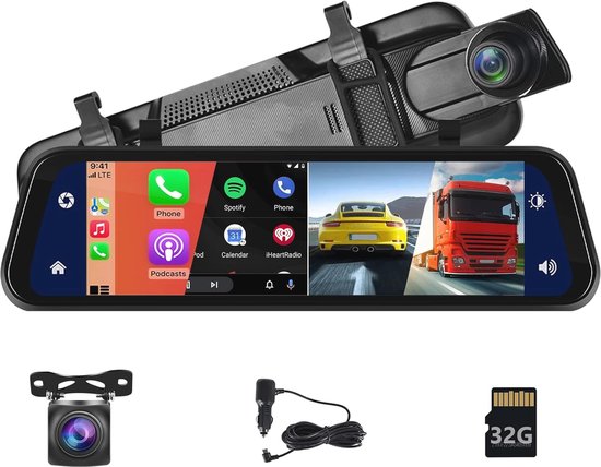 Achteruitkijkspiegel Dashcam met Bluetooth en Carplay 9,66 inch – HD ...