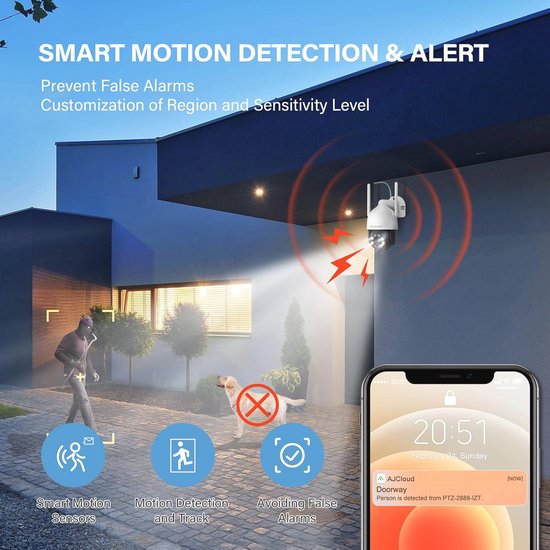 2K Bewakingscamera Buiten met 360° Pan & Tilt, Nachtzicht, Bewegingsdetectie, 24/7 Opname | bol