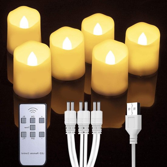 Led Kaarsen met Bewegende Vlam Oplaadbare Theelichtjes met ...