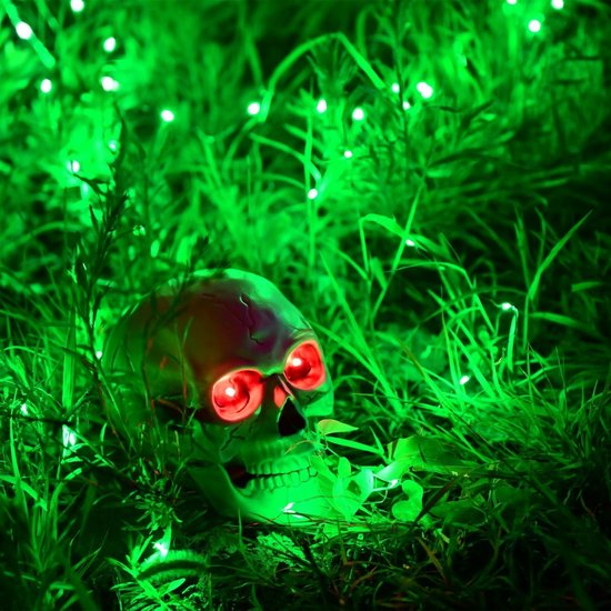 Halloween schedel met 2 m lichtslinger + rode lichtgevende ogen ...