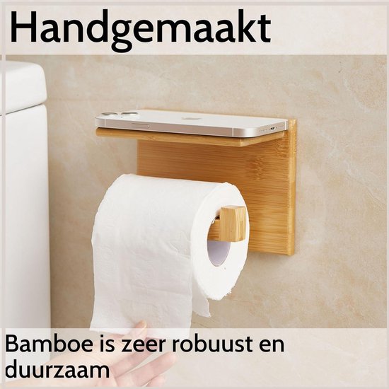 Toiletpapierhouder met legplank van bamboe - stijlvolle wc-rolhouder ...