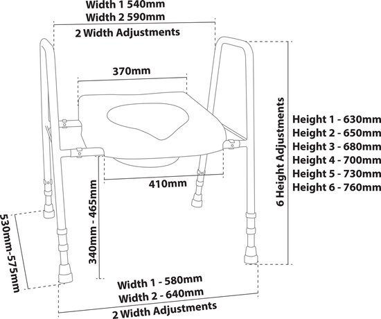 Aidapt Solo President Breedte Verstelbare Toiletzitting en Frame - Plat ...