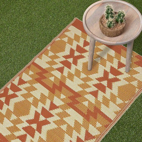 Homescapes Outdoor-Teppich Anya 75 x 200 cm – Ethno-Muster, rot-oranje ...