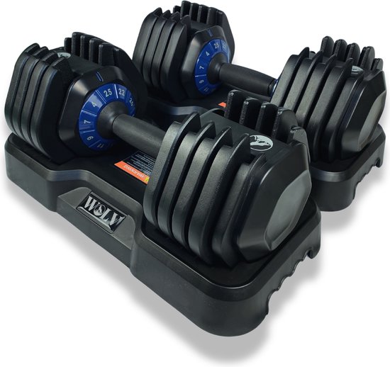 WOLV Verstelbare Dumbbells Set 25KG - 2x Adjustable Dumbbell met ieder ...