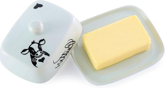 Botervloot met handvat - 250 g boter - hoogwaardig keramiek - zwart wit ...