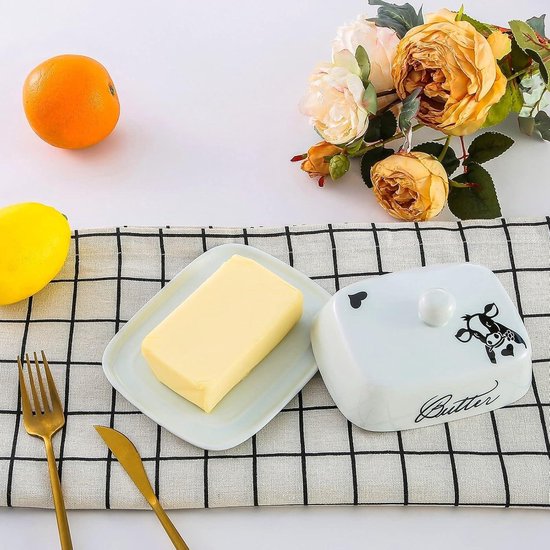 Botervloot met handvat - 250 g boter - hoogwaardig keramiek - zwart wit ...