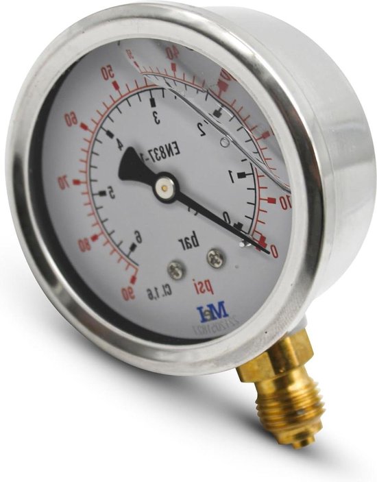 Waterdruk manometer 0-6 bar - glycerine manometer - verticale ...