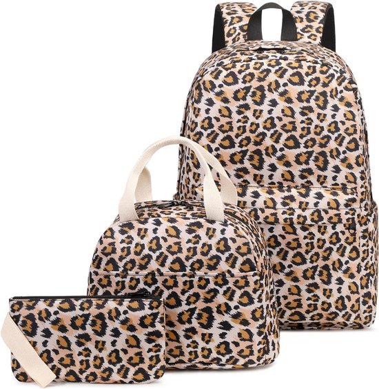 Leopard Girls School Backpacks for Kids Teenagers 3-in-1 School Bag ...