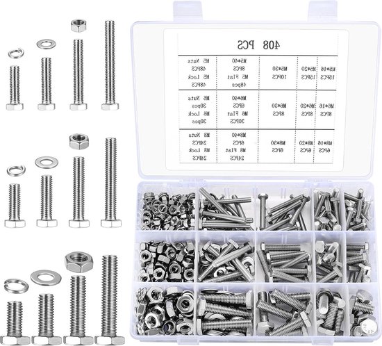 Zeskantschroeven moeren sluitringen assortiment M5 M6 M8 ...