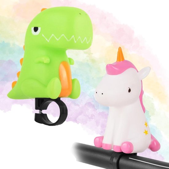 Toeter fiets - 2 stuks fietsbel voor kinderen - dinosaurus eenhoorn ...