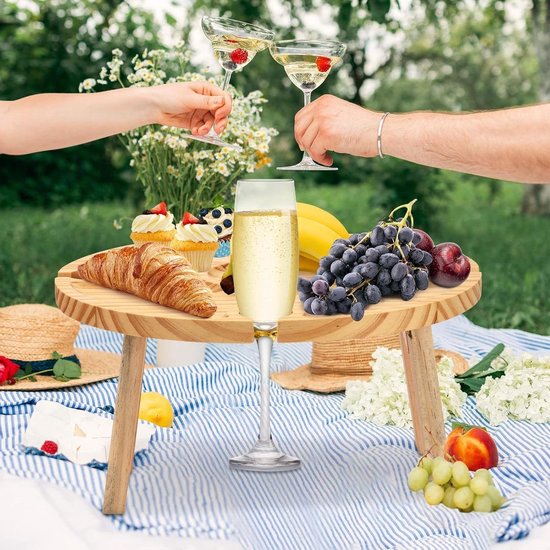 Portable Mini Camping Table - Round Wood Collapsible Small Beach Table ...