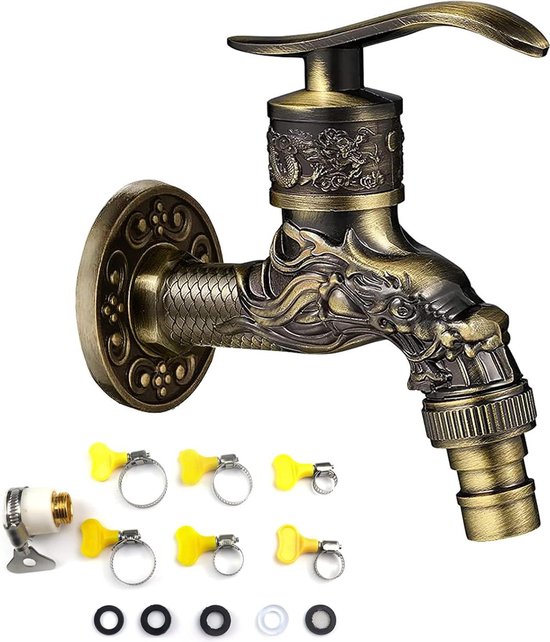 Waterkraan tuin antiek messing nostalgie draak gesneden kraan 1/2 inch ...