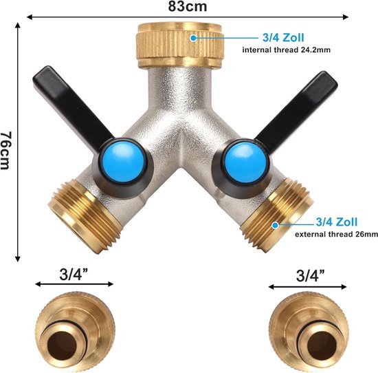 Waterverdeler 2-weg Y-verdeler met verlengde handgreep - messing splitter -... | bol