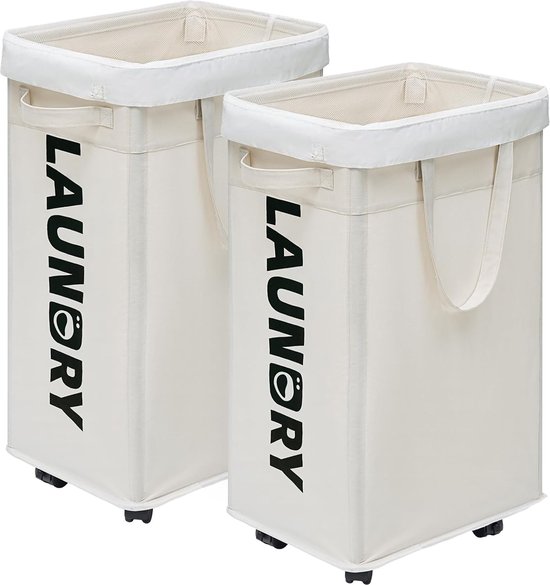 Wasmanden met wielen, 75 liter x 2, wasmand, wasmanden, mandopslag voor ...