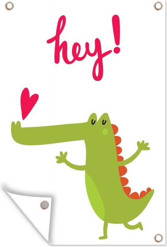 Muurdecoratie tekening van een krokodil, een hart en de quote Hey ...
