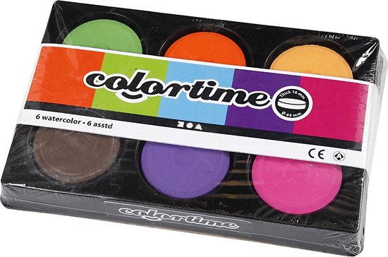 Waterverf, H: 19 mm, d 57 mm, extra kleuren, 1 doos | bol