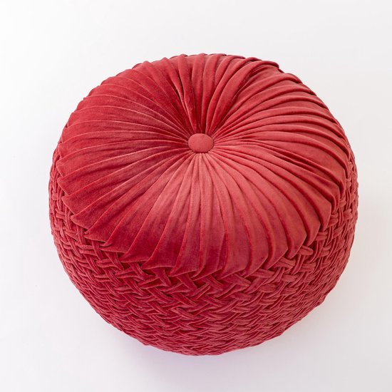 Pleated - Poef - rond - fuchsia rose - geplisseerde stof - dia 50cm ...
