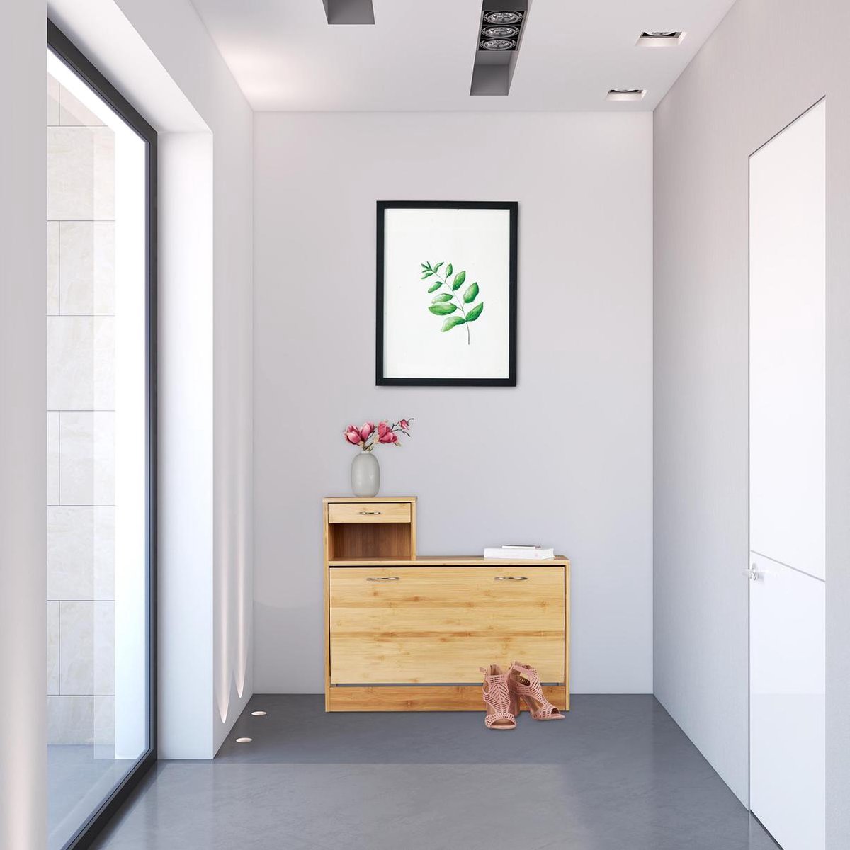 relaxdays schoenenkast bamboe - schoenenrek - gangkast met lade en klep ...
