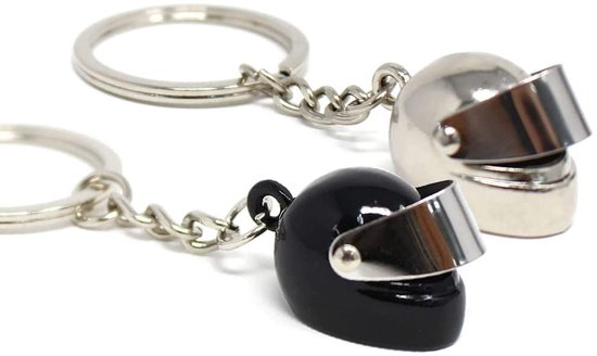 Mini motorhelm sleutelhanger - cadeaus - 2 stuks - zwart en zilver | bol