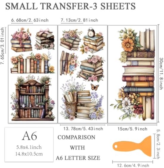 3pcs/set Book Rub on Transfers for Furniture and Crafts 15x30cm Flower ...