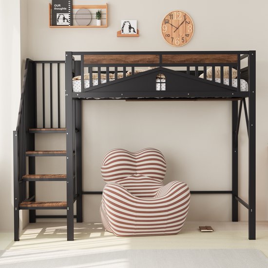 Sweiko Hoogslaper - 90 x 200 cm - Veiligheidsrails - Zwart (zonder bank ...