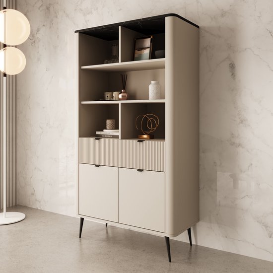 MEUBELLA Boekenkast Mace - Beige kast met 2 deuren & 5 open vakken - 90 ...