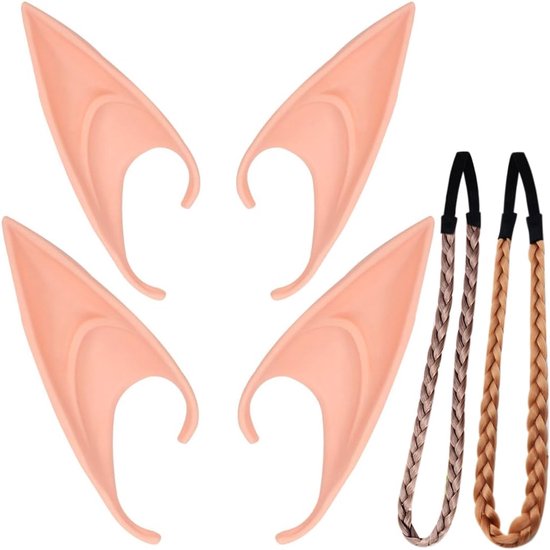 2 Pairs of Elf Ears met 2 Pieces Double Braid Hair - Latex Elf Ears ...