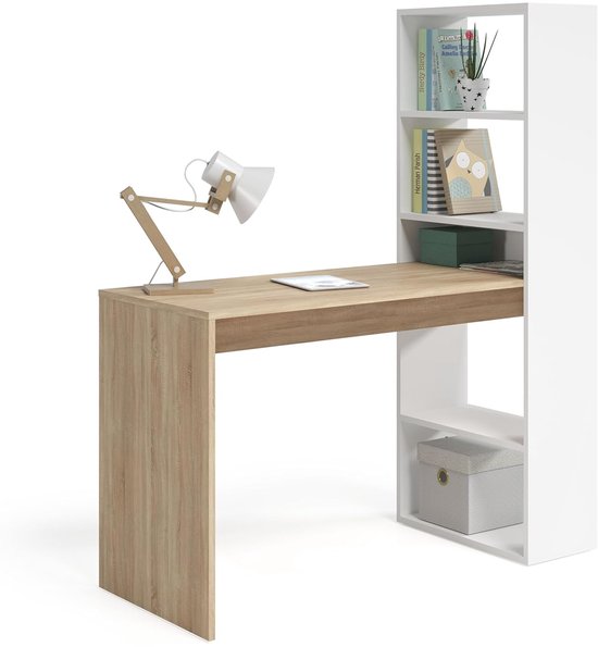 Bureau met Plank - Modern Design - 1 stuk - Wit en Eiken | bol