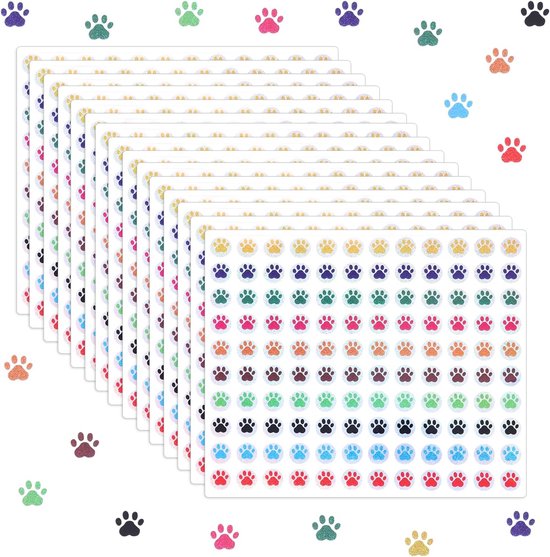 1800pcs Waterproof Paw Print Stickers - Glitter Stickers Mini Dog Puppy ...